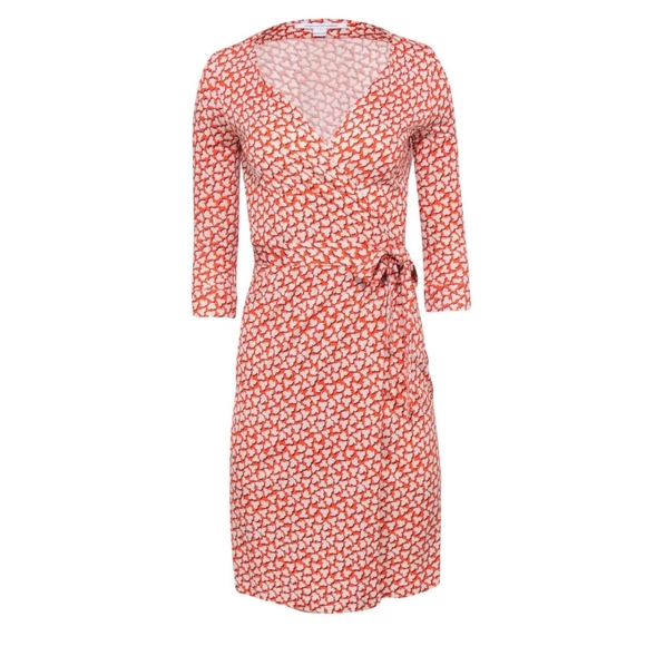 Diane Von Furstenberg | Dresses | Dvf Silk Julien Orange White Wrap ...